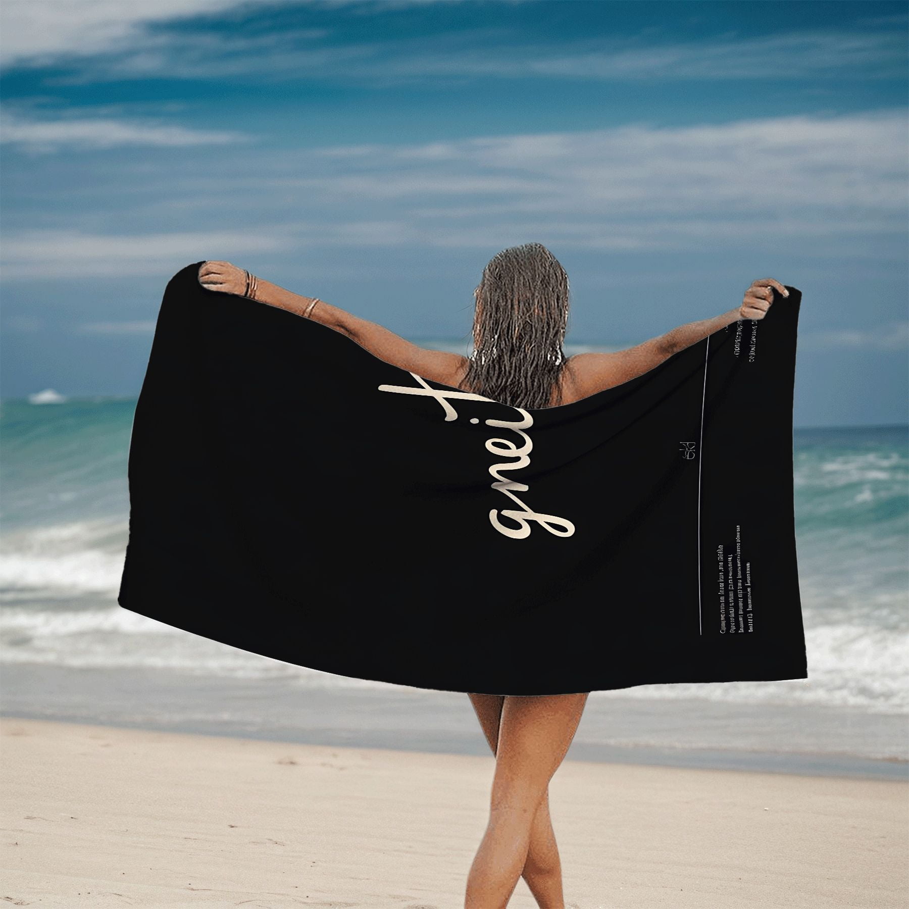 Elegant Minimalist Black Towel with Cursive ' Gneite ' Design - Perfect ...