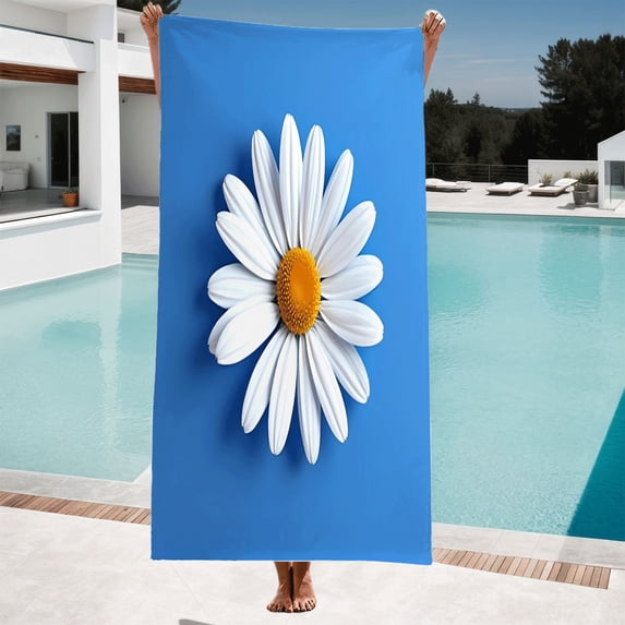Elegant Minimalist Daisy Pattern Beach Towel - Soft Absorbent Travel ...