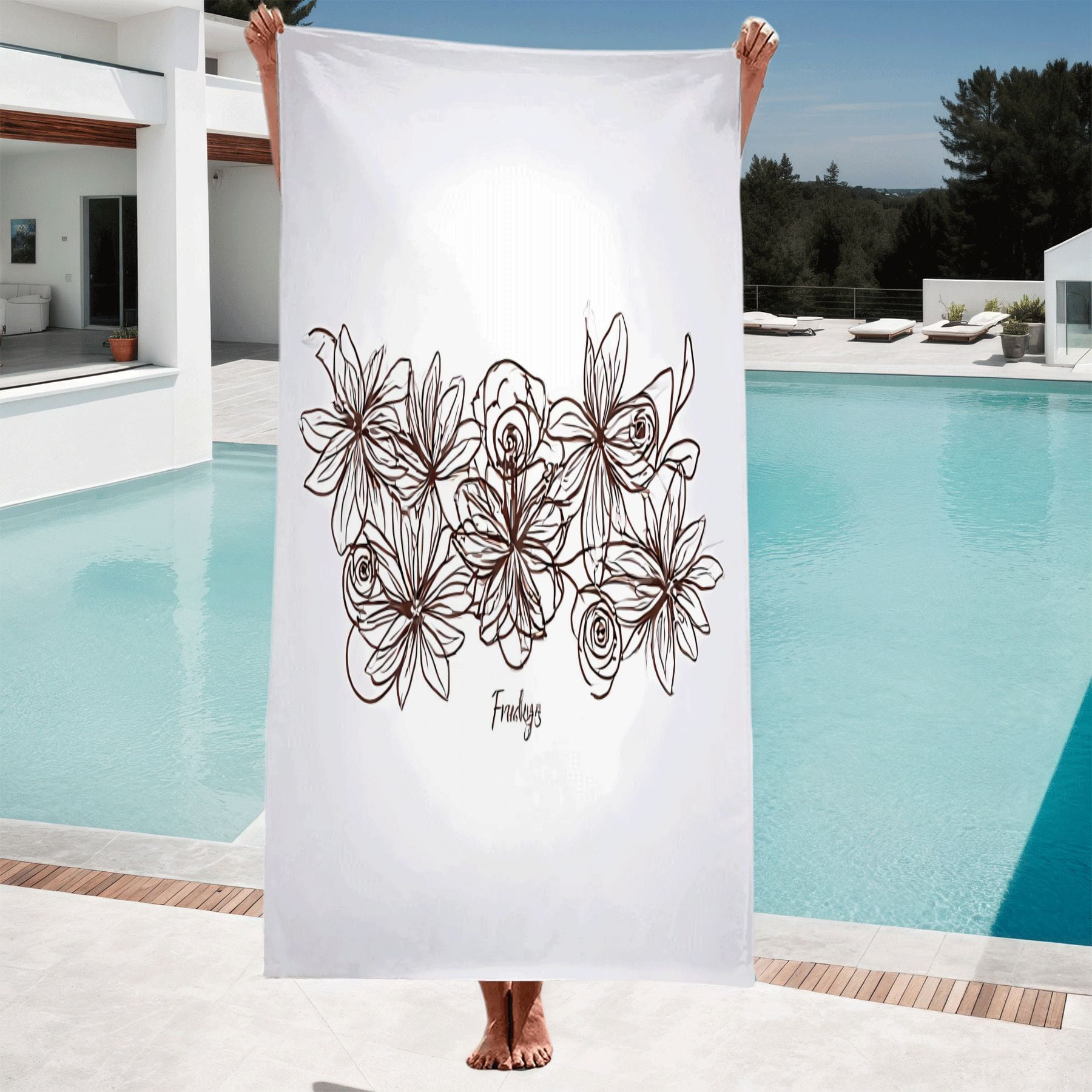Elegant Minimalist Floral Design Bath Towel - Perfect for Beach Pool ...