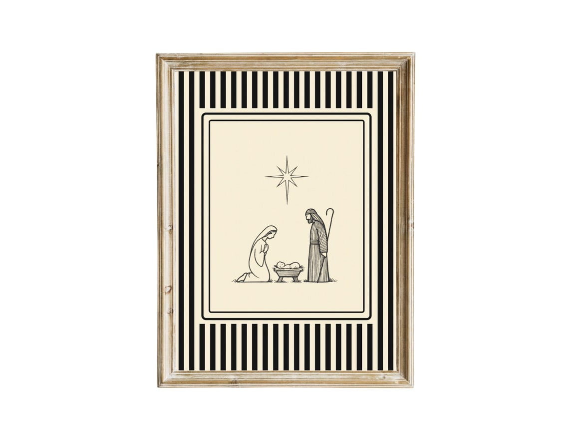 Elegant Minimalist Nativity Scene Line Art Poster, Christian Wall Art ...