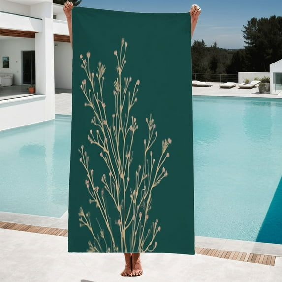 Elegant Minimalist Plant Design Beach Towel - Thin Stems & Buds Deep ...