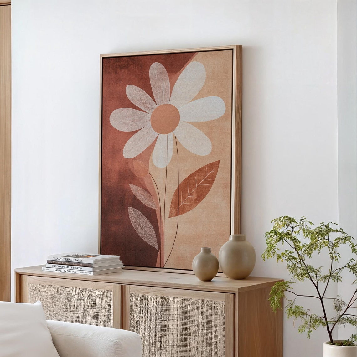 Elegant Minimalistic Daisy Design In Warm Earthy Tones, Featuring Delicate Line Art And A Modern ...