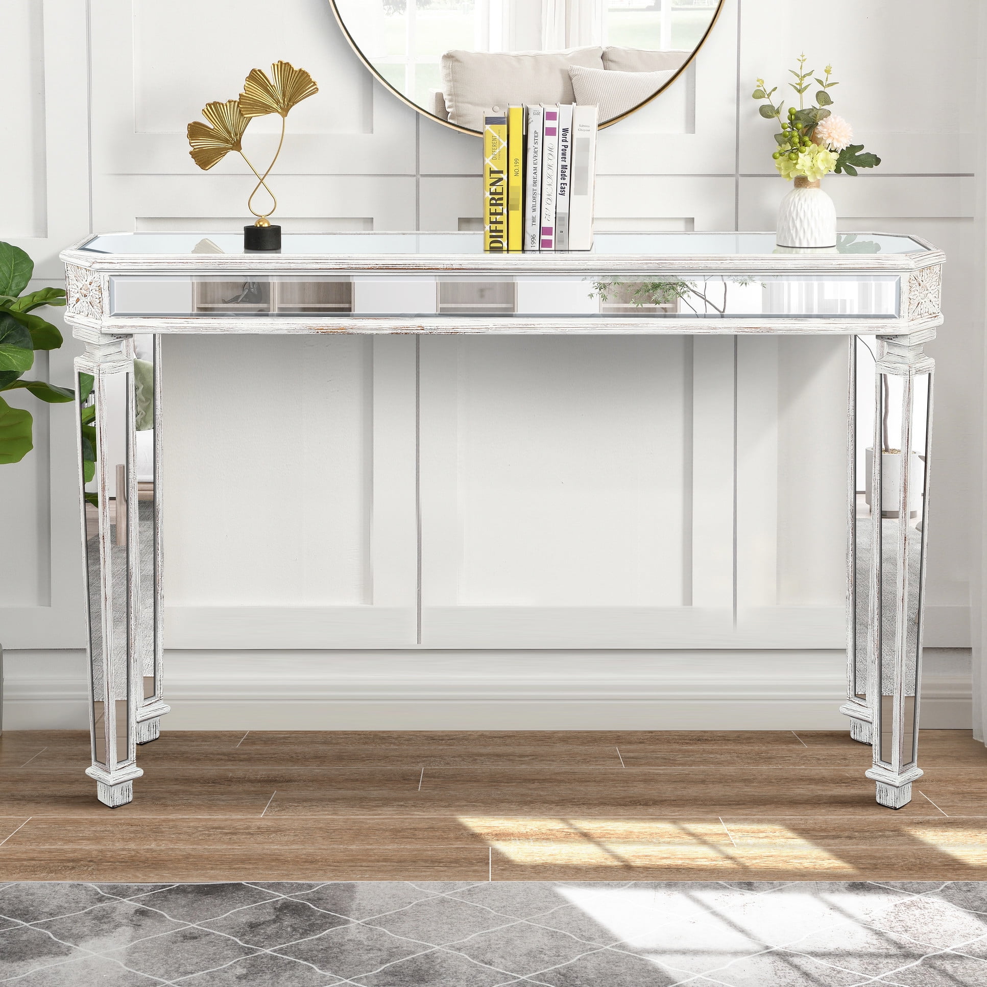 Elegant Mirror Console Table In Vintage Design - Triangular, Solid Wood ...