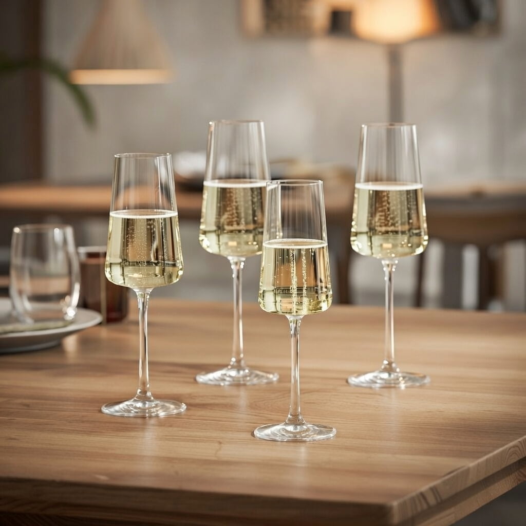 Elegant Modern Slim Champagne Flutes Set of 4- 8oz - Lead-Free Crystal ...