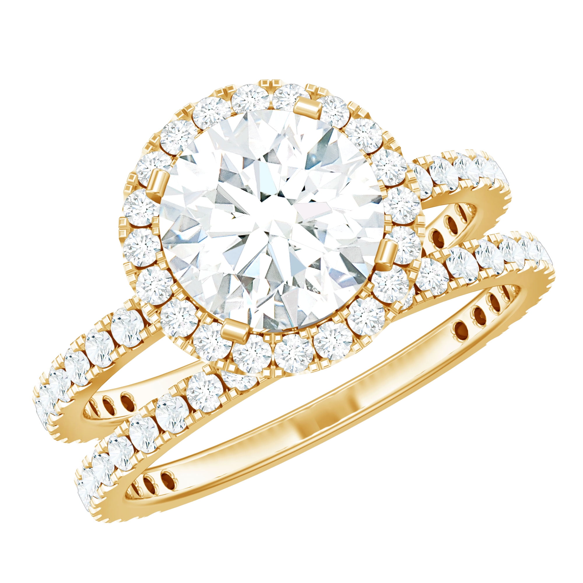 Elegant Moissanite Floating Halo Wedding Ring Set (8 mm round, 2 ct, D ...