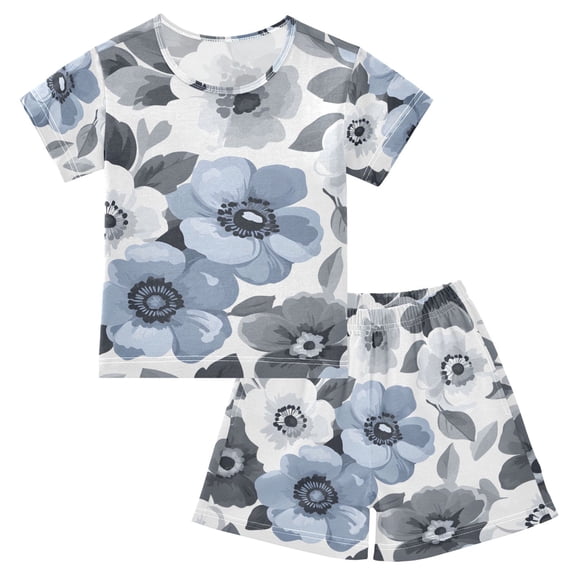 Elegant Monochromatic Florals Summer Pajama Set Soft Cotton Short ...