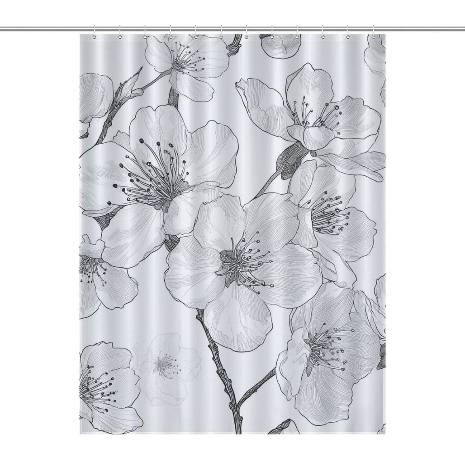 Elegant Monochrome Cherry Blossom Pattern Shower Curtain , Enchanted ...