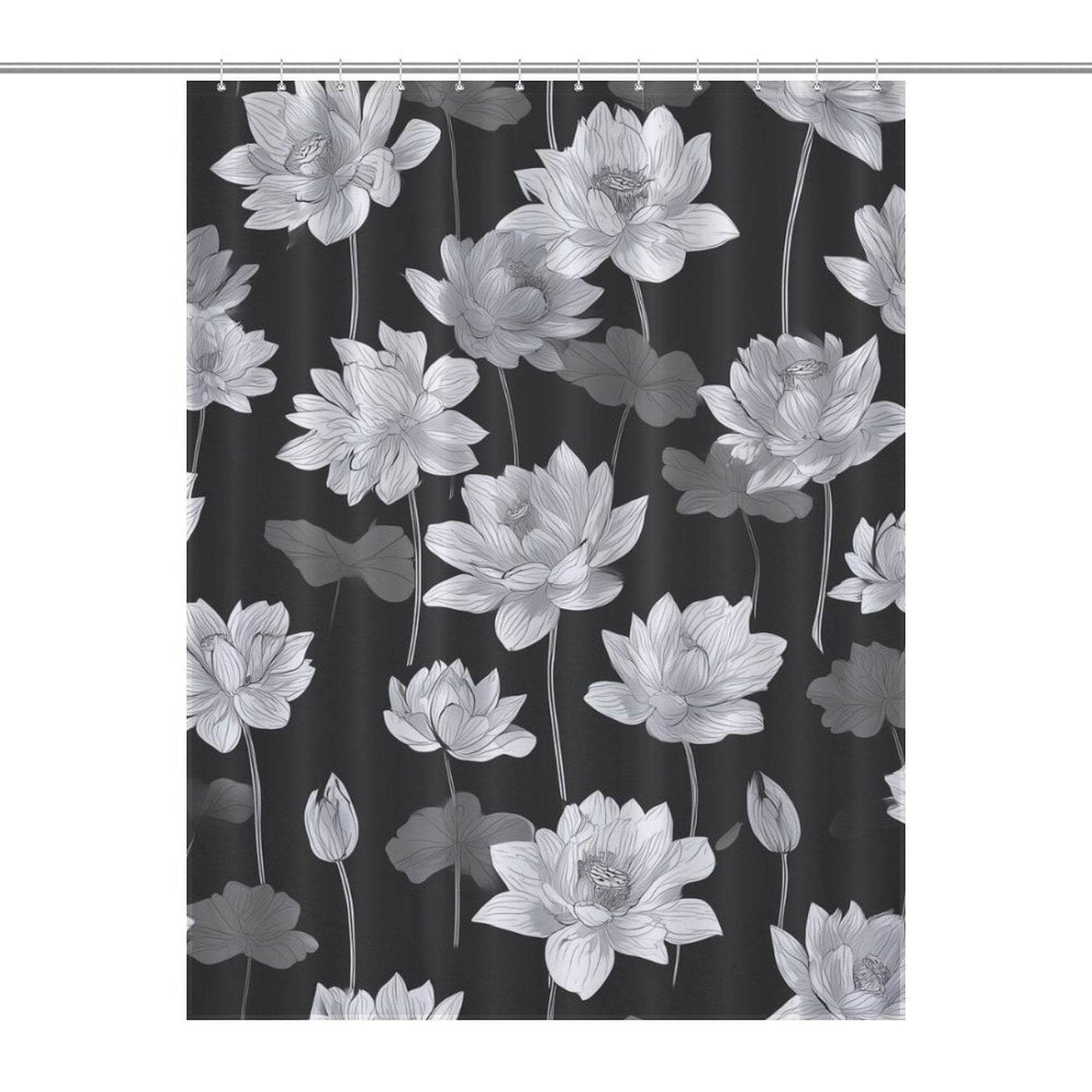 Elegant Monochrome Lotus Flower Pattern Shower Curtains - Bath Shower ...