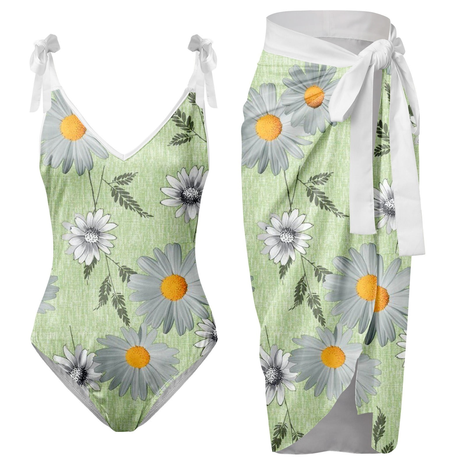 Elegant Monokini For Women Stylish V Neck Flower Printed Skirt Sets
