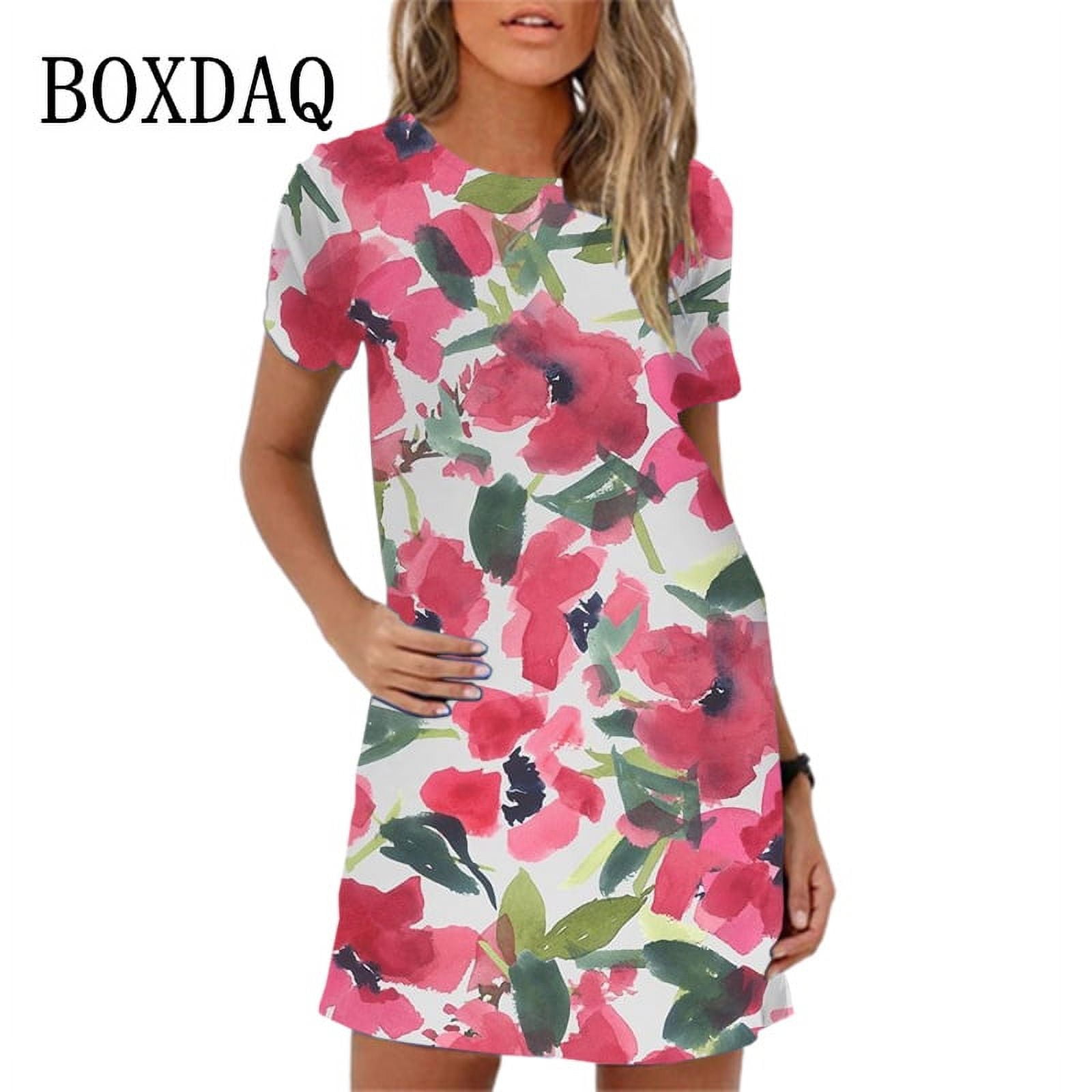Elegant Multicolour Sunflower Print Women Dress Summer Short Sleeve O ...