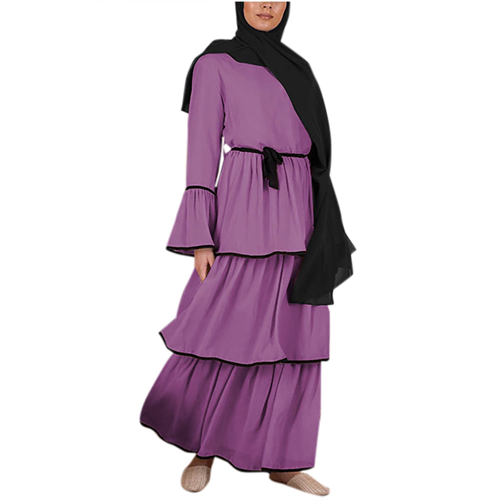Elegant Muslim Dresses for Women Flowy Ruffles Long Dress Womens Long ...