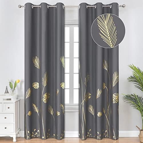 Elegant Natural Palm Leaf and Wheat Blackout Curtains Sunlight Blocking ...