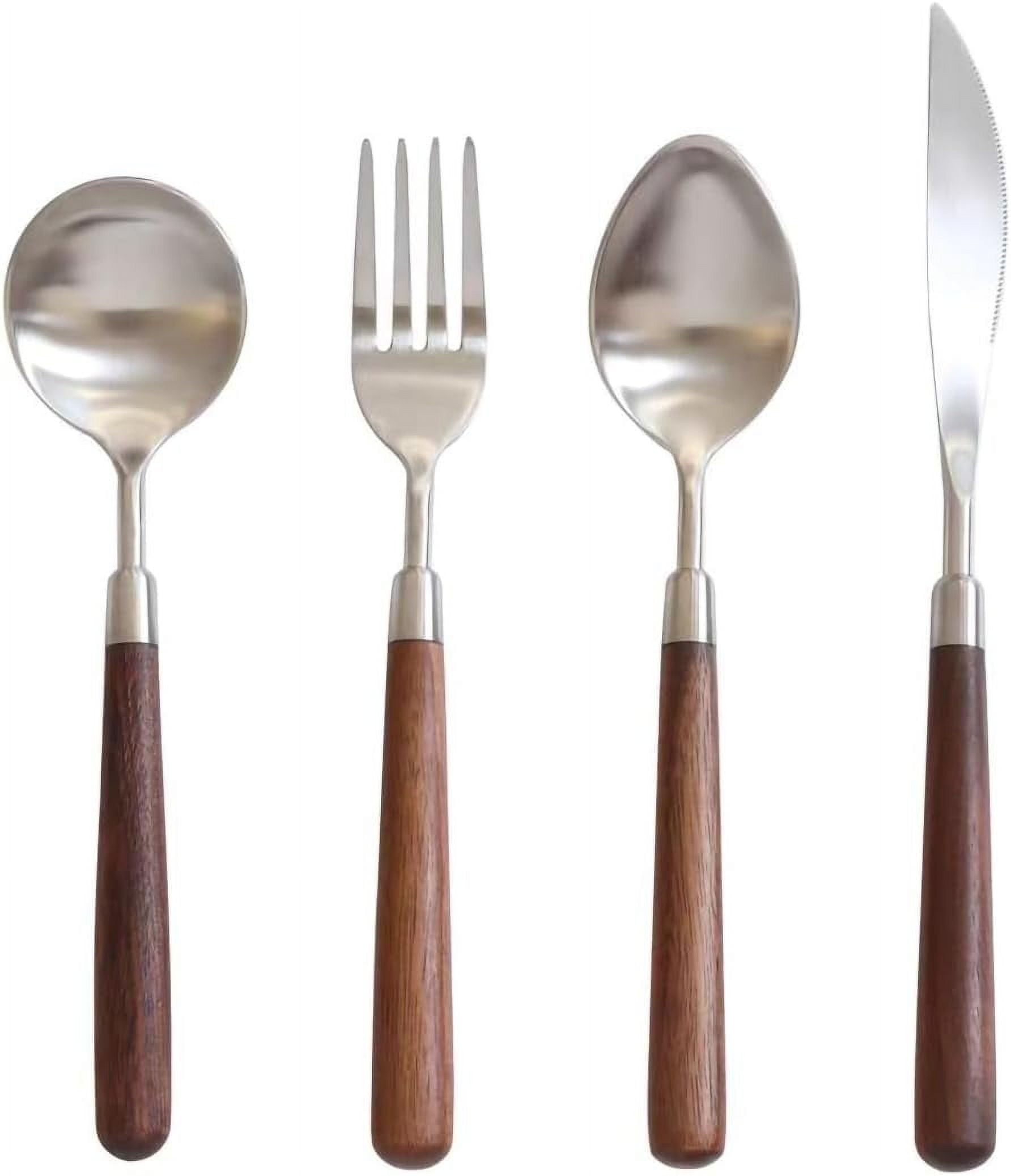Elegant Natural Walnut Wood Handle Flatware Set Service for 6, Premium ...