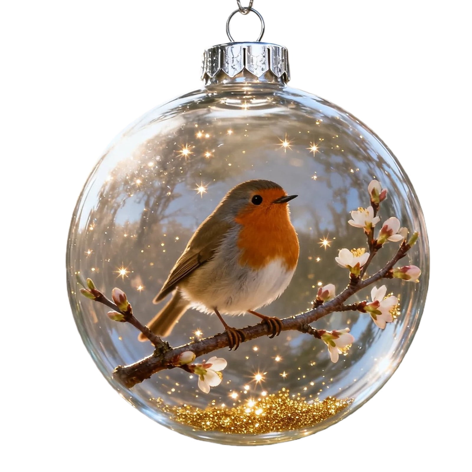 Elegant Nature Bird Pattern Clear Acrylic Round Christmas Tree Ornament ...
