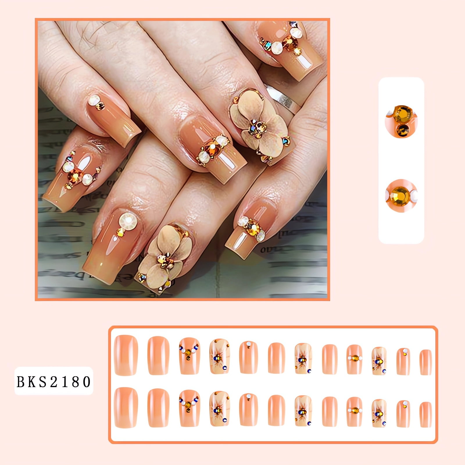 Elegant Nude and Pink Nail Covers with Sparkling Diamonds – Press-On ...