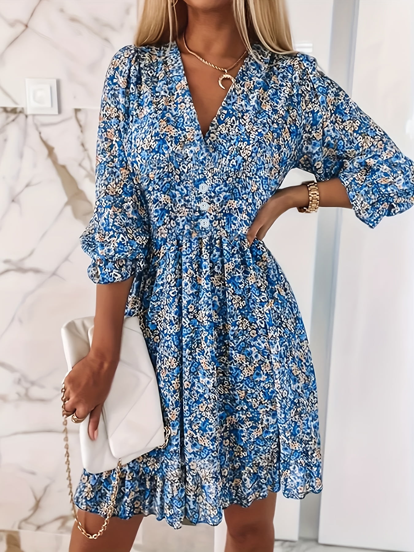 Elegant Off-Shoulder Floral A-Line Dress - Summer-Ready, Easy-Care ...