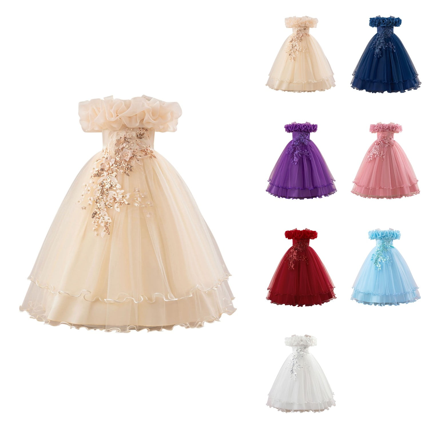 Elegant Off Shoulder Tutu Dress with Floral Appliques, Flower Girl's ...
