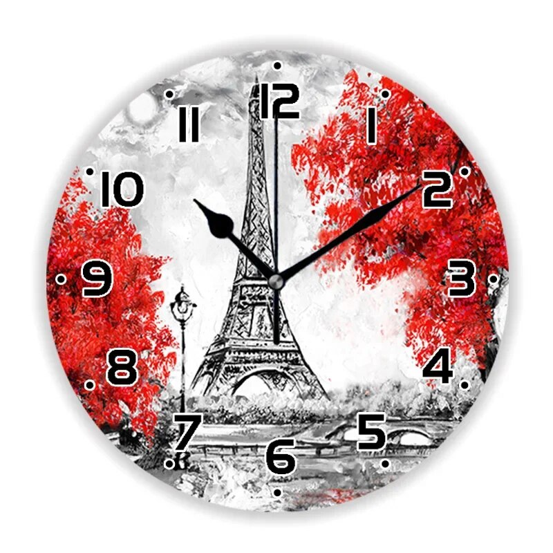 Elegant Oil Painting Paris Tower Wall Clock Watch for Living Room ...