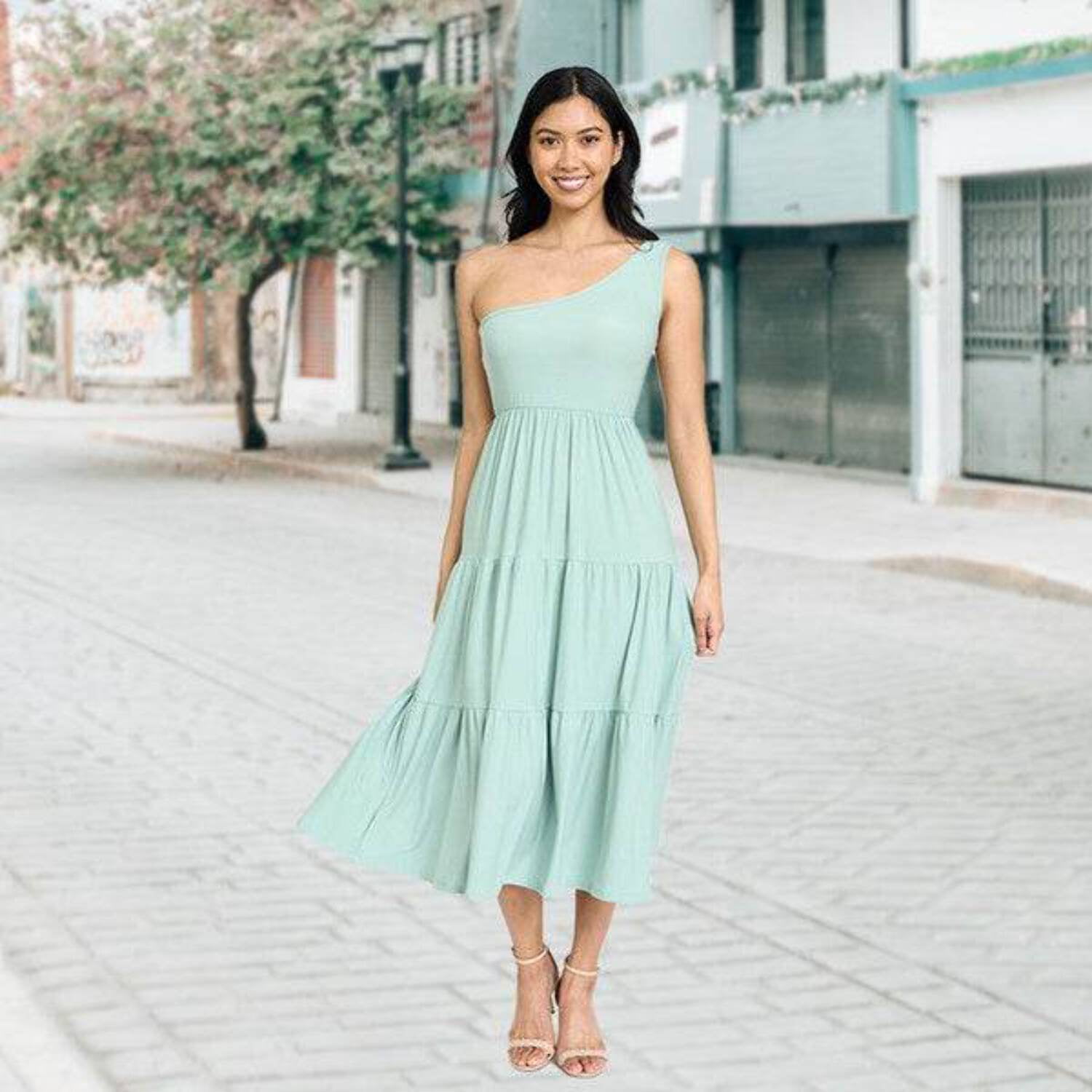 Elegant One Shoulder Ruffle Midi Dress by EG Fashion - Rosa Apparel ...