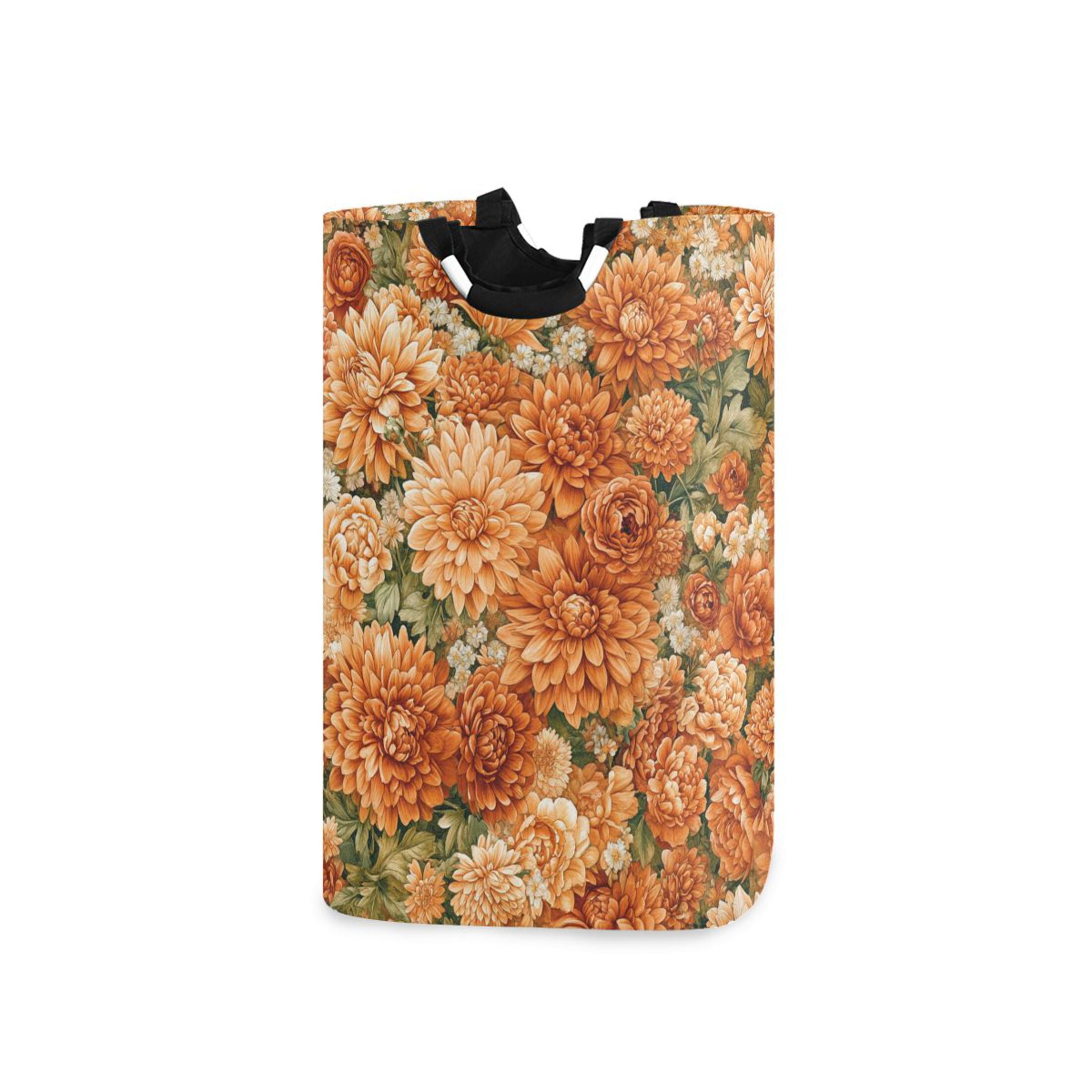 Elegant Orange Floral Laundry Basket with Handles 50L Collapsible ...