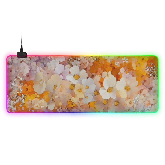 Elegant Orange Flowers RGB Gaming Mouse Pad Large Keyboard Mat Rubber ...