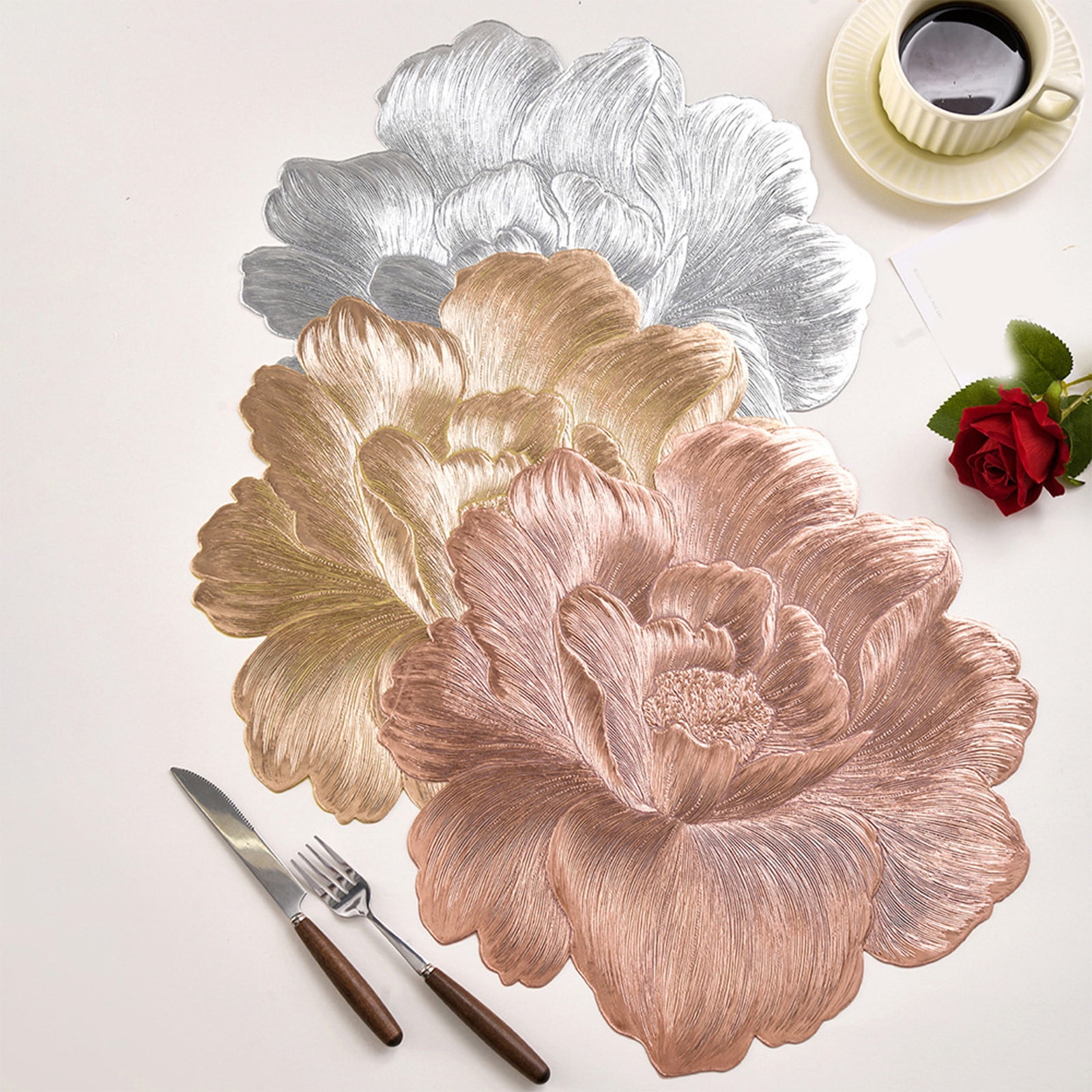 Elegant PVC Floral Placemats with Gold Foil Stamping, 15 Inch Round ...