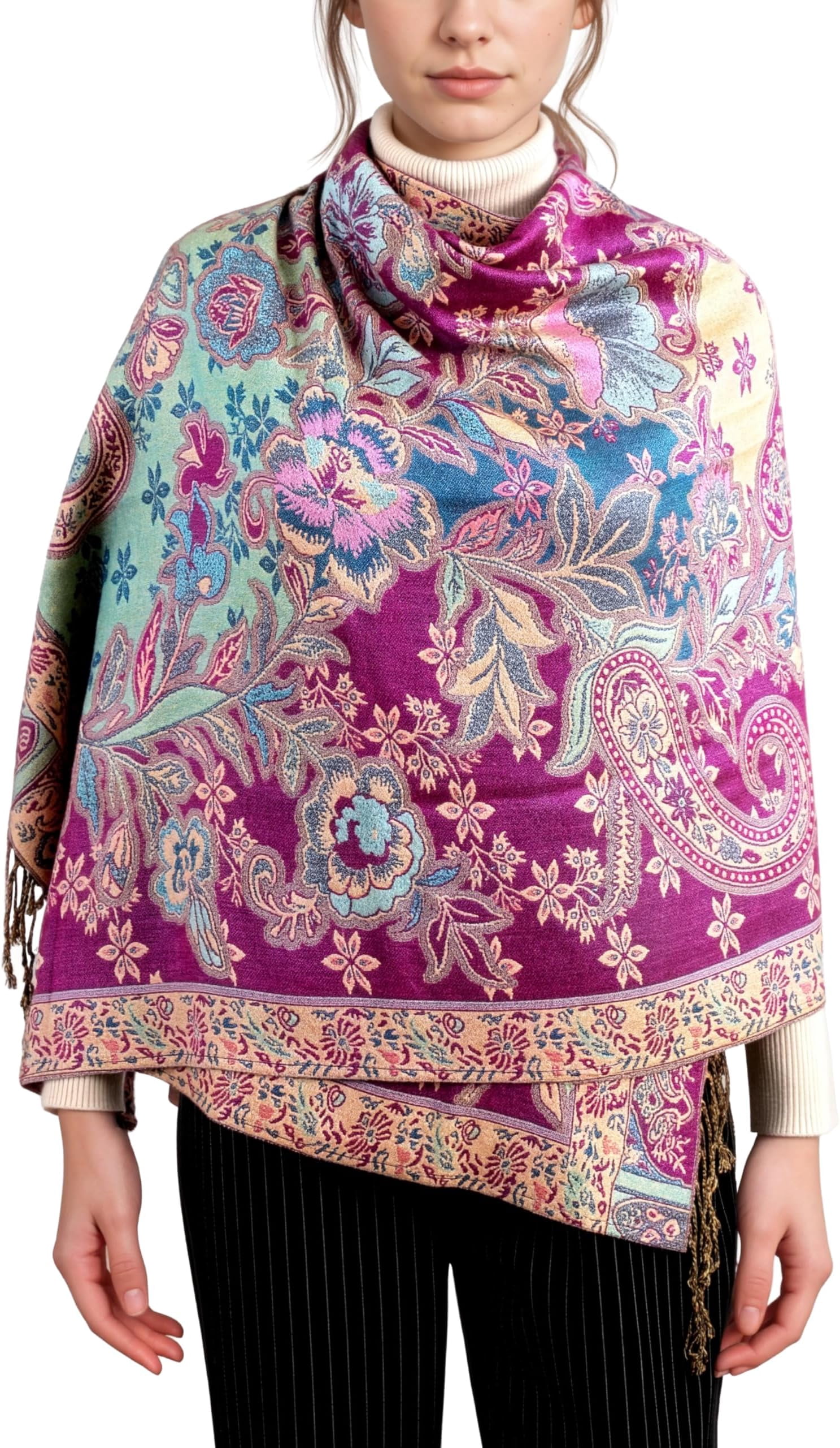 Elegant Paisley Floral Pashmina Shawl and Wrap - Boho Rave Scarf for ...