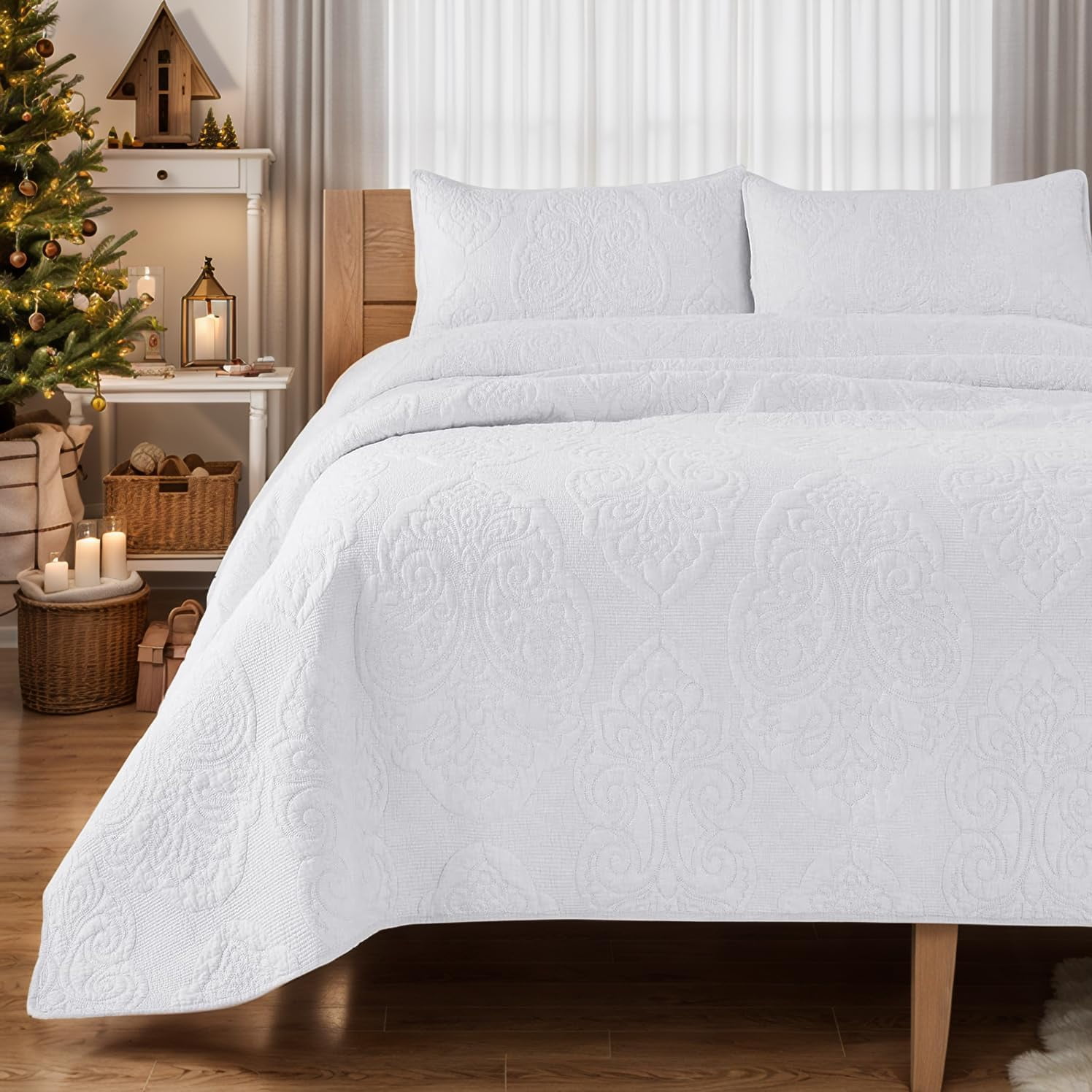 Elegant Paisley Matelasse Coverlet Set White Quilt Set Queen Size ...