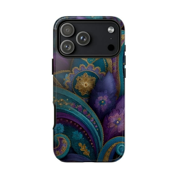 Elegant Paisley Purple Teal Intricate Pattern for iPhone 17 16 15 14 13 ...
