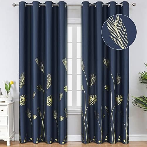 Elegant Palm Tree Leaf and Wheat Pattern Blackout Curtains Foil Print ...