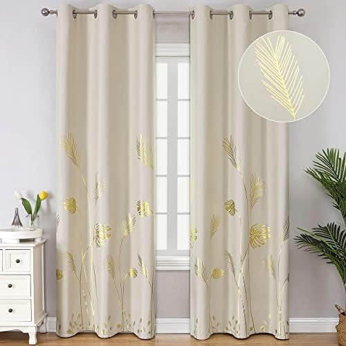 Elegant Palm Tree Leaf and Wheat Pattern Blackout Curtains Foil Print ...