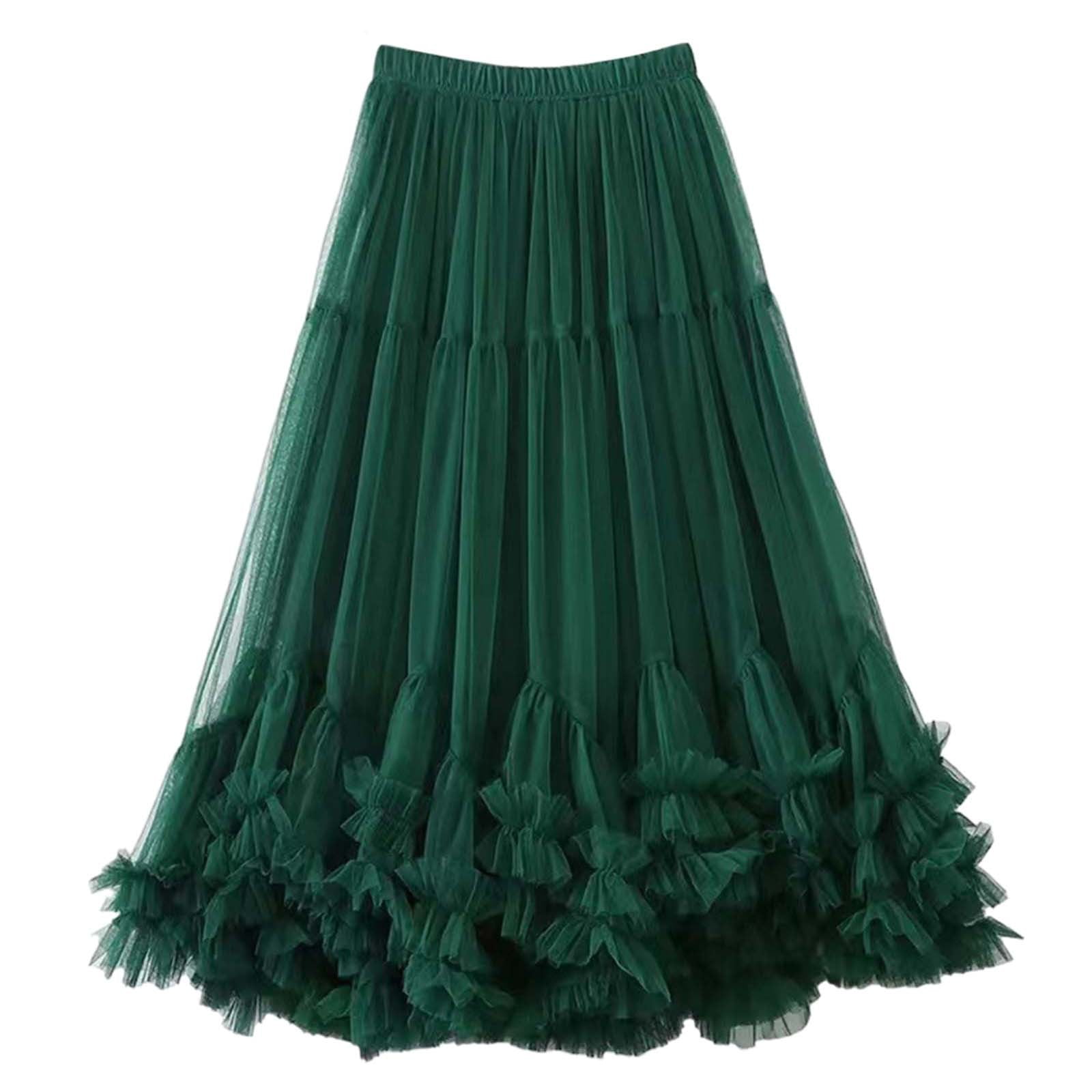 Elegant Party Skirt Women's Layered High Waist Flared Midi Skirt For ...