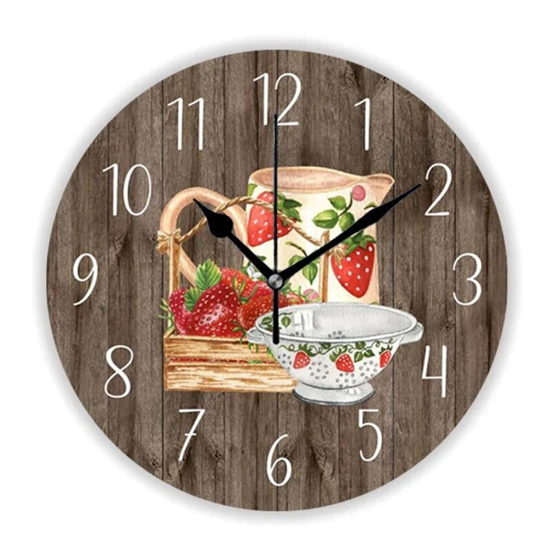Elegant Pastel Pink Red Strawberry Fruit Lover Wall Clock Watch for ...