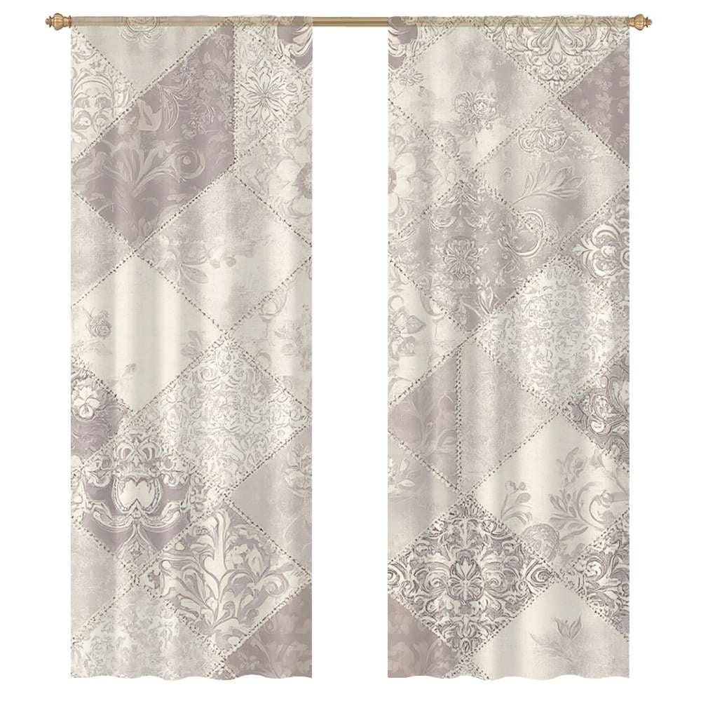 Elegant Patchwork Floral Design Tulle Curtains For Living Room Chiffon ...