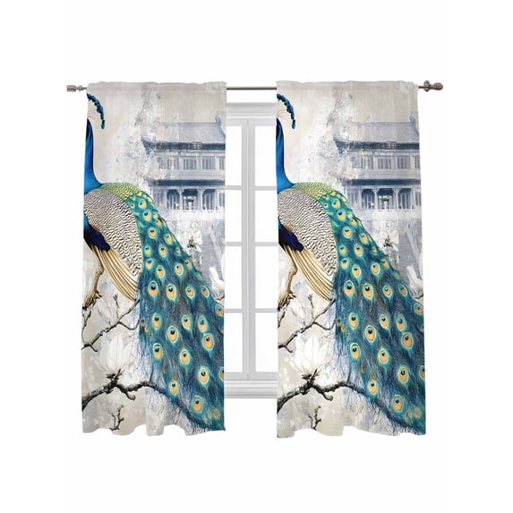 Elegant Peacock Curtains 63 Inch Length, Sheer Curtains for Bedroom ...