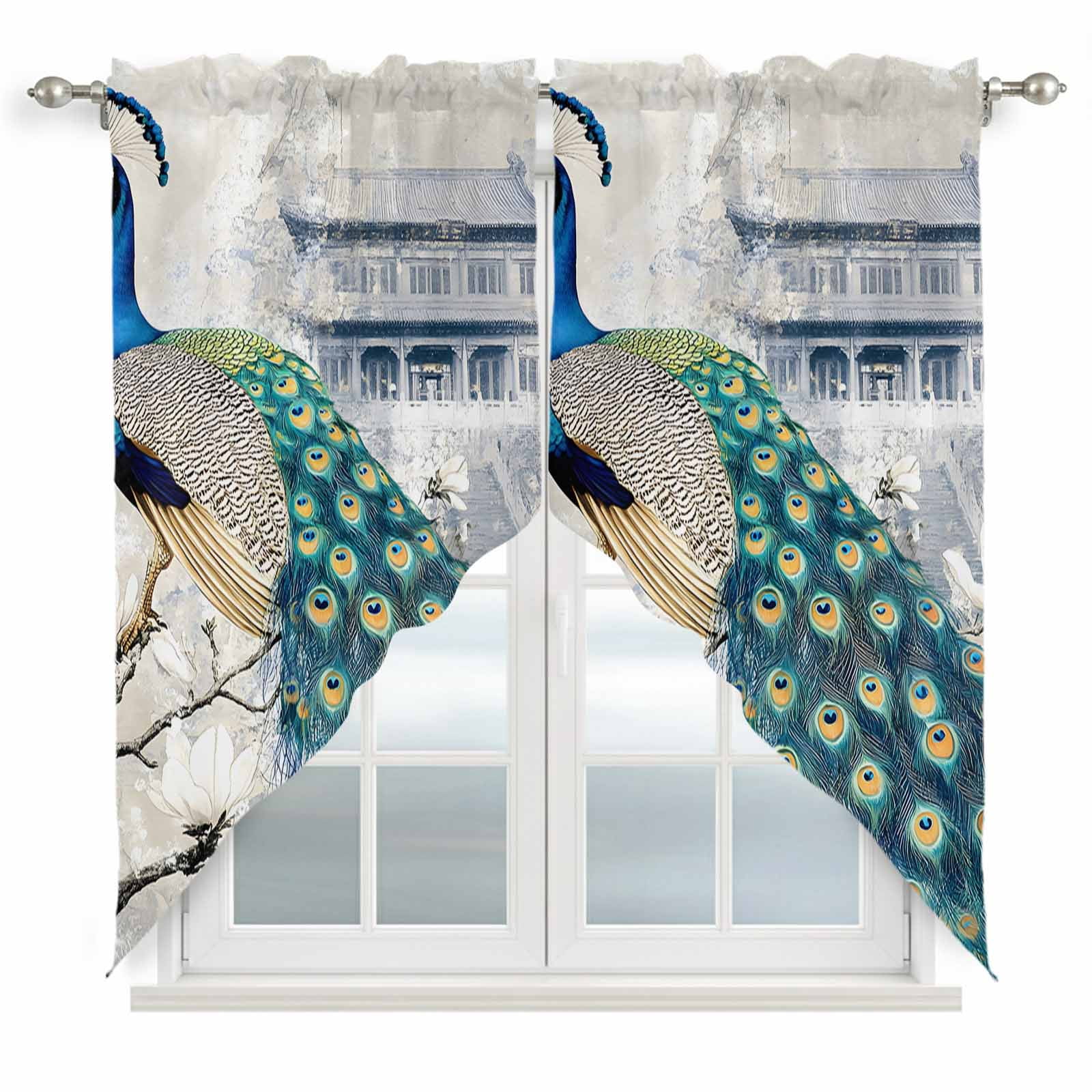 Elegant Peacock Kitchen Window Curtains, Swag Curtains Valance for ...