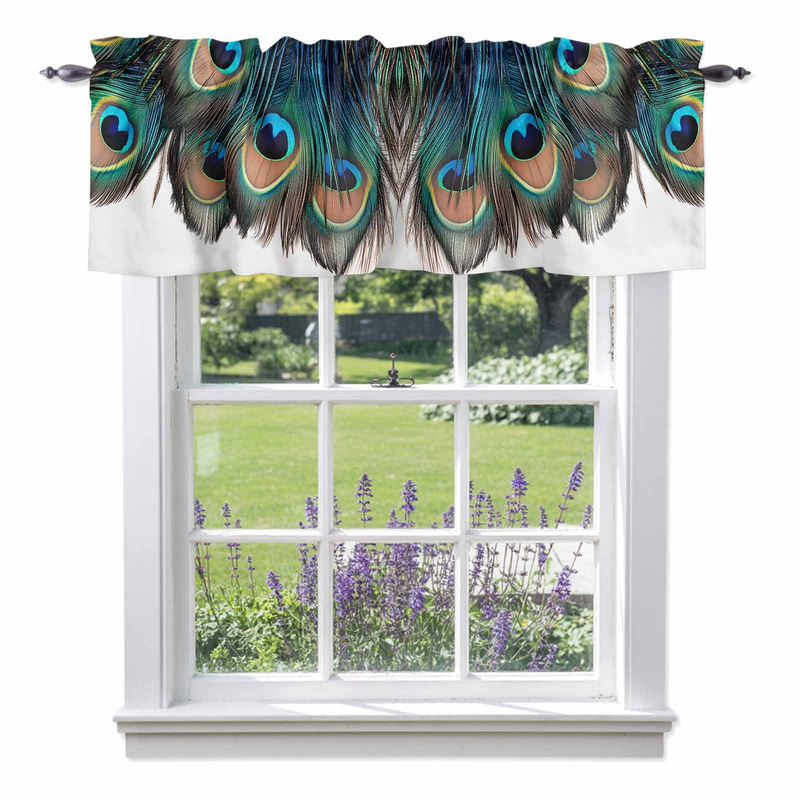 Elegant Peacock Tail Feathers Valances for Windows,Rod Pocket Valance ...