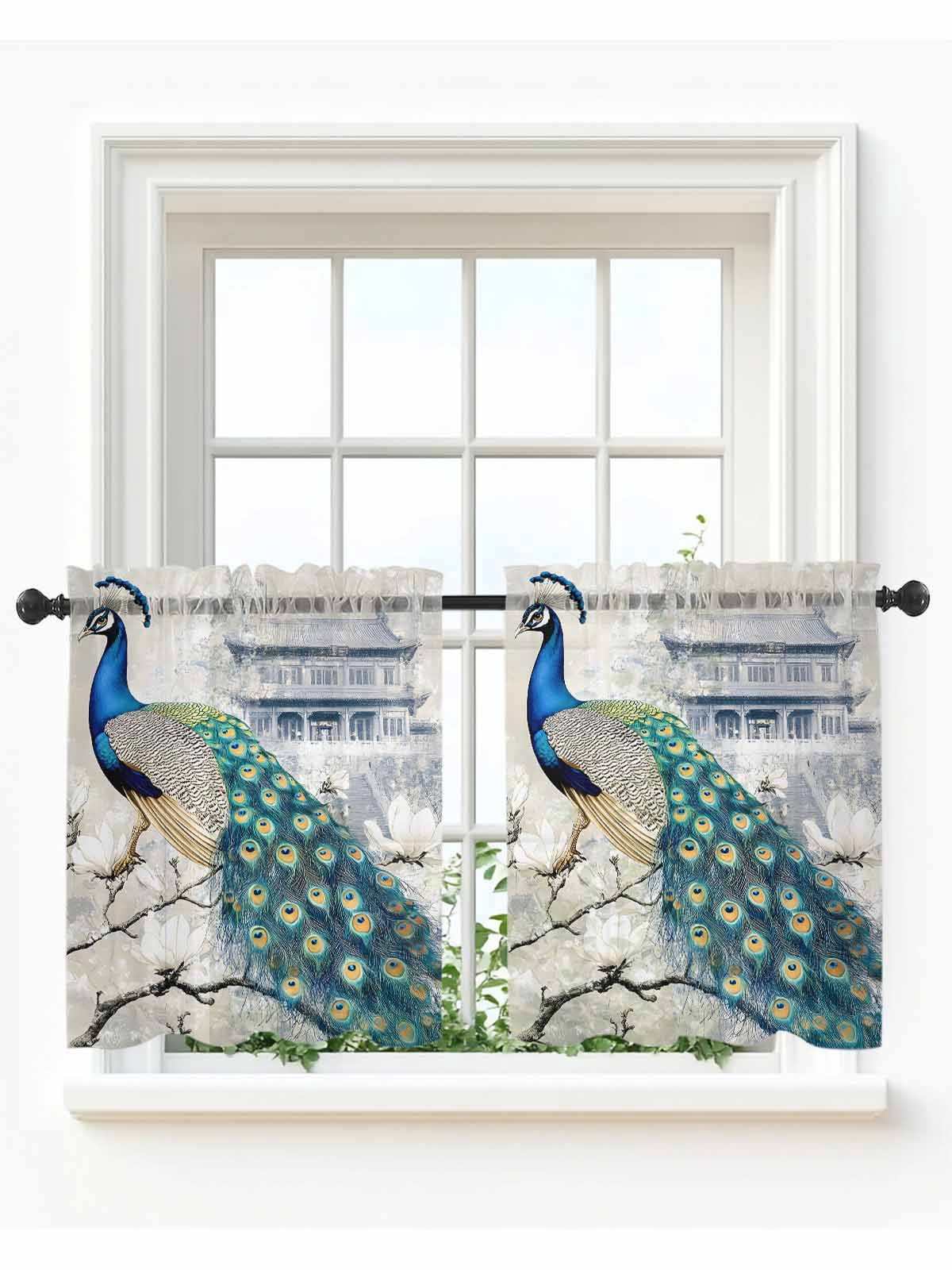 Elegant Peacock Tier Curtains 36 Inch Length,Sheer Curtains for Bedroom ...
