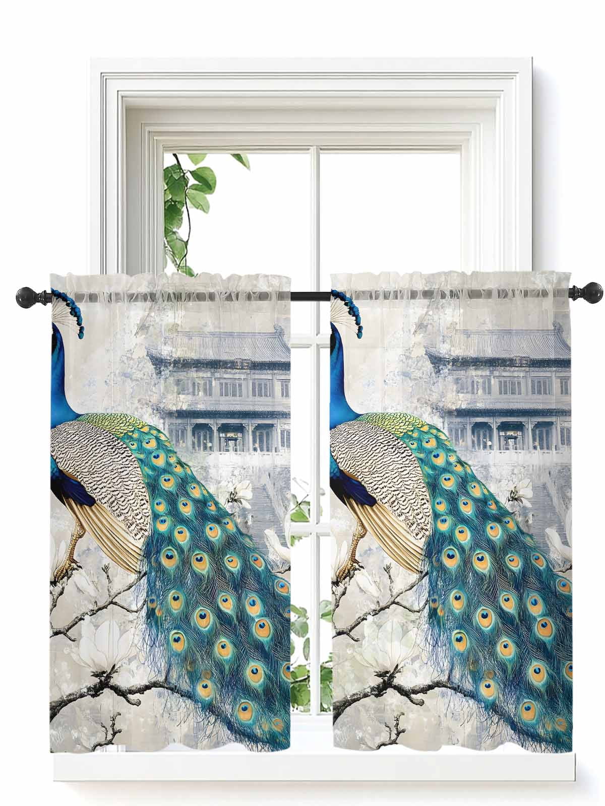 Elegant Peacock Tier Curtains 45 Inch Length,Sheer Curtains for Bedroom ...