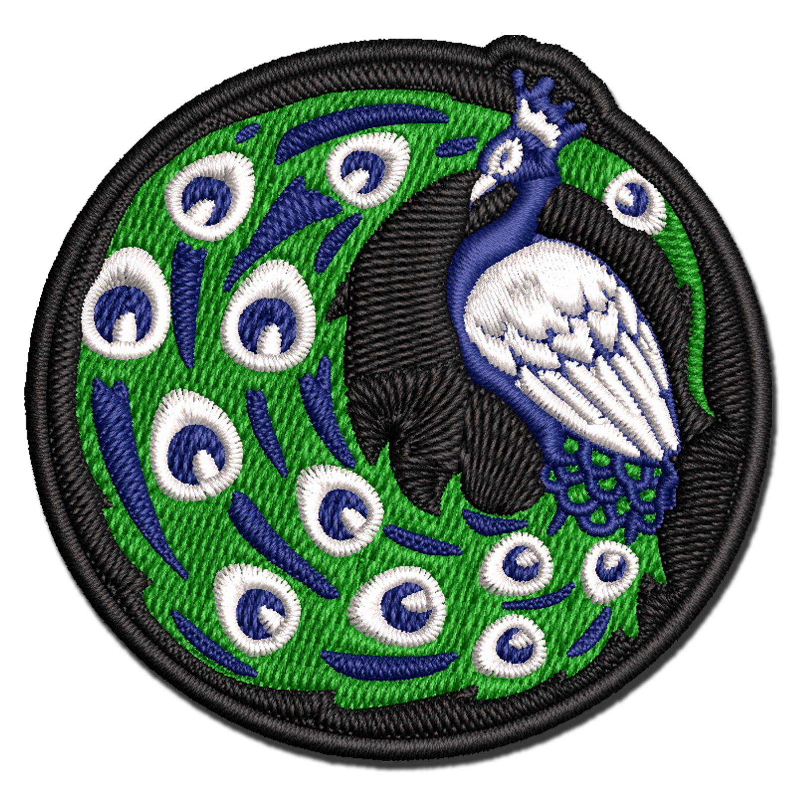 Elegant Peacock with Flowing Tail Feathers Applique Multi-Color Embroidered Hook & Loop Patch ...