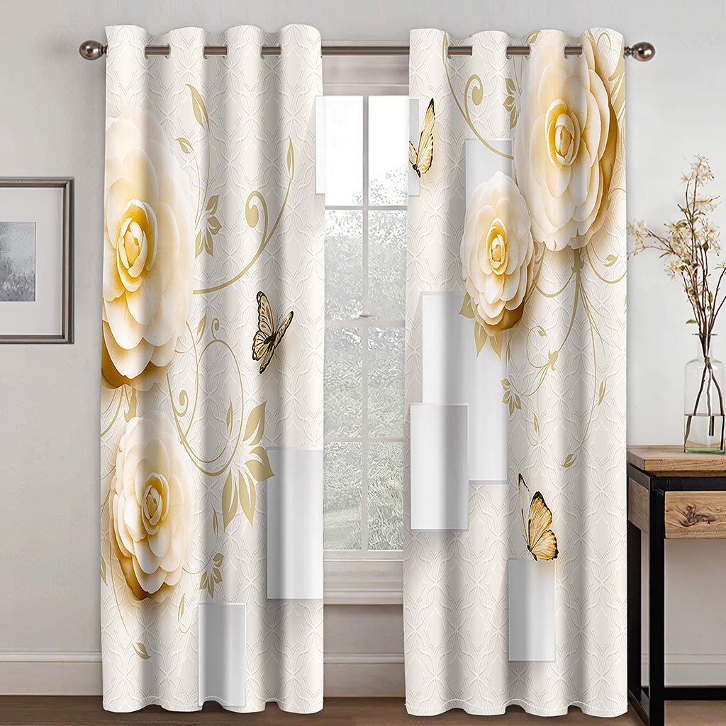 Elegant Pearl Blue Flower Floral Window Curtains Blinds For Living Room ...