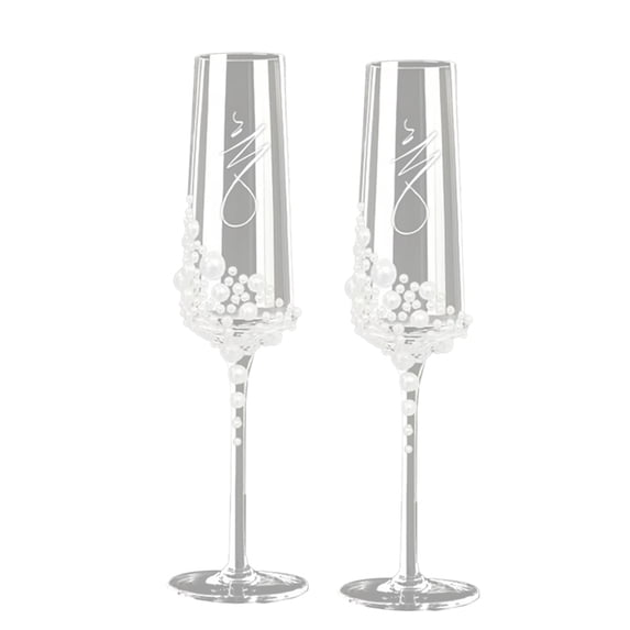 Elegant Pearl Crystal Champagne Glasses with Cursive Script Design ...