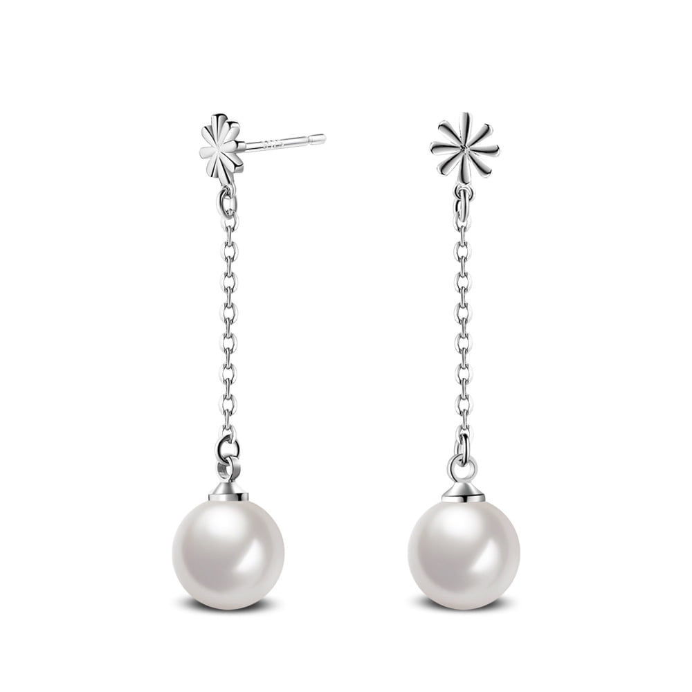 Elegant Pearl Floral Drop Earrings for Women - Long Dangling Ear Rings ...
