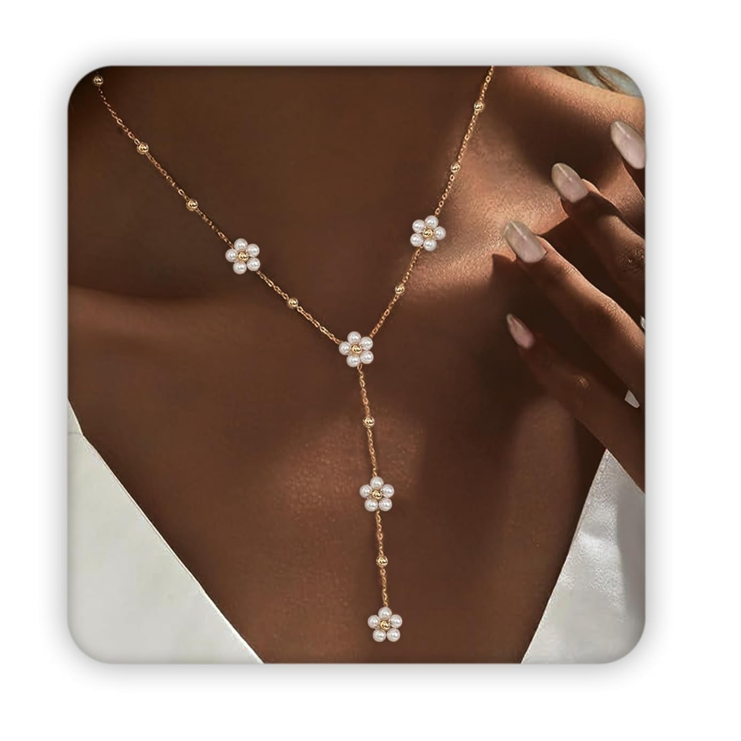 Elegant Pearl Flower Tassel Choker Necklace for Women, Adjustable ...