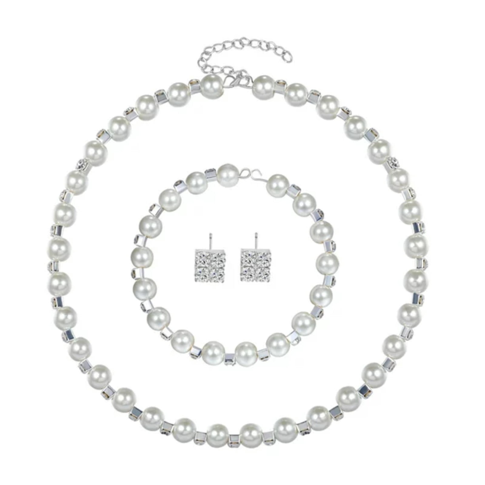 Elegant Pearl Jewelry Set - Classic White Pearl Necklace & Earrings for ...