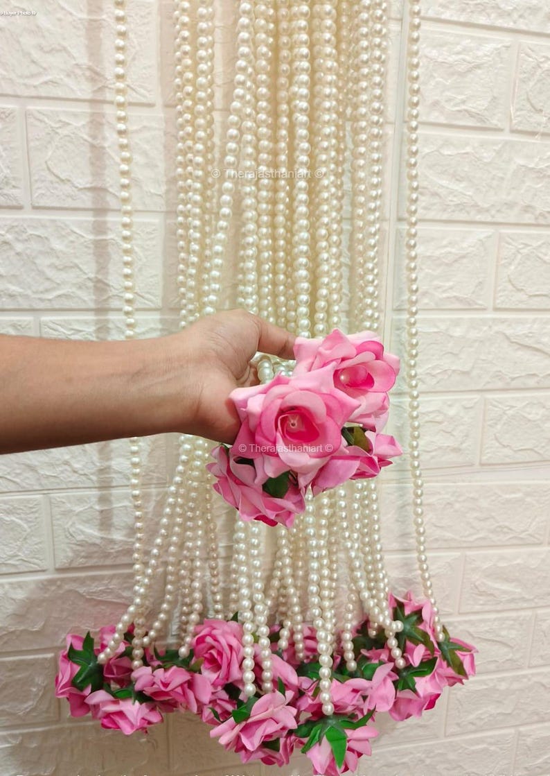Elegant Pearl With Rose Garland | Wedding Pearl Beads String ...