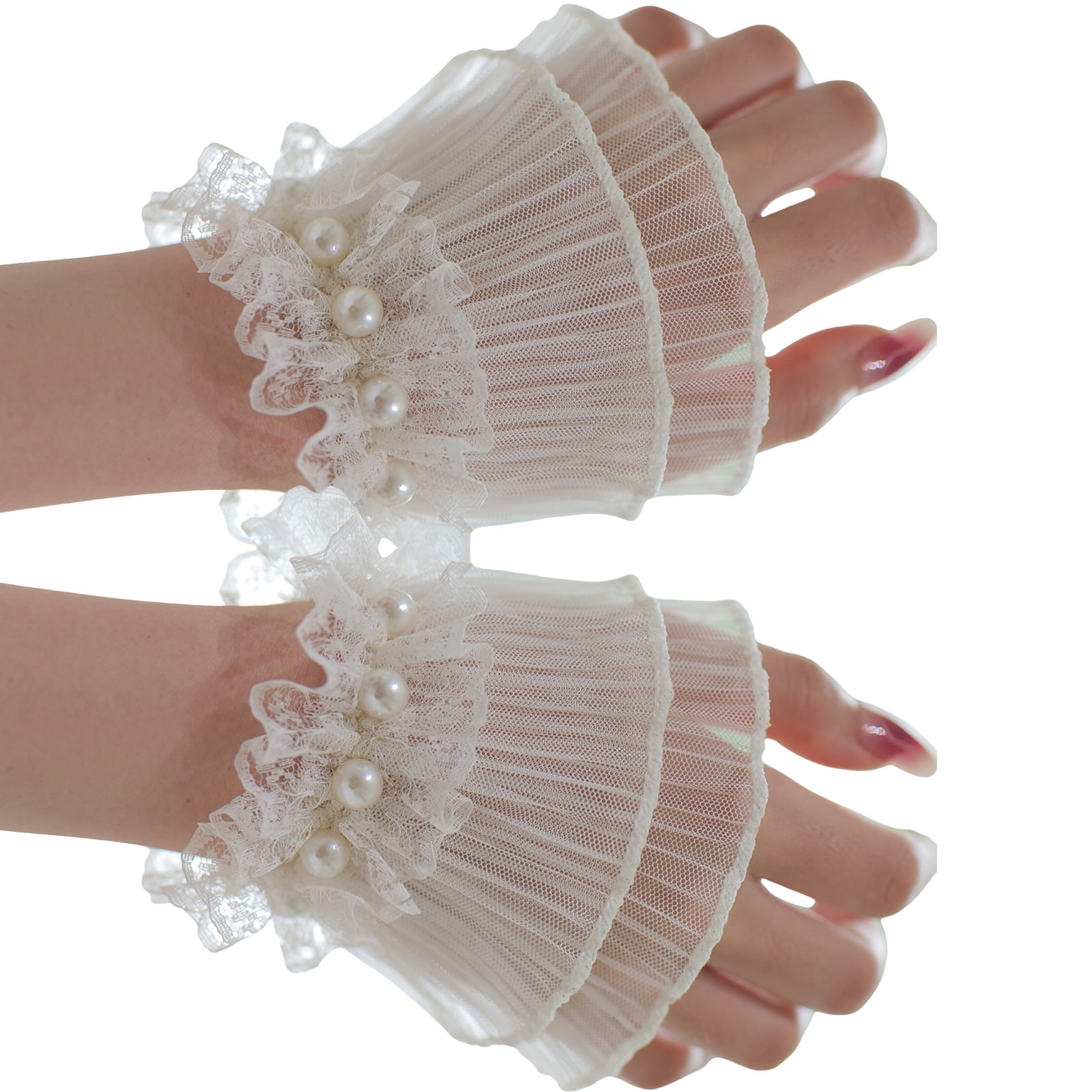 Elegant Pearls Decors Hand Sleeves Ruffle Lace Arm Sleeves Korean Wrist ...