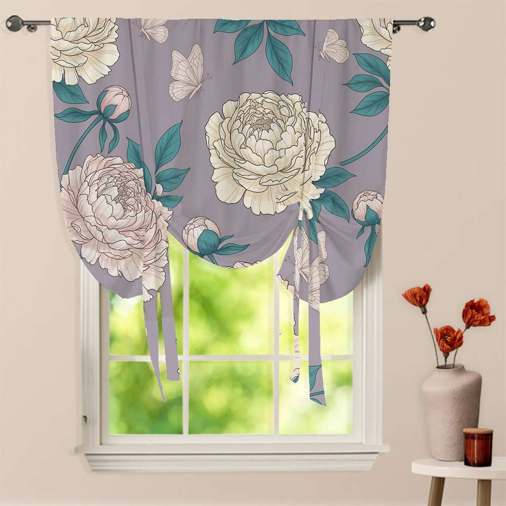 Elegant Peonies Butterflies Floral Pattern Window Curtain for Living ...