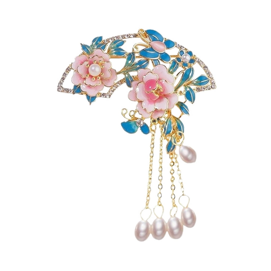Elegant Peony Brooch With Enamel Accent And Tassels Design For ...