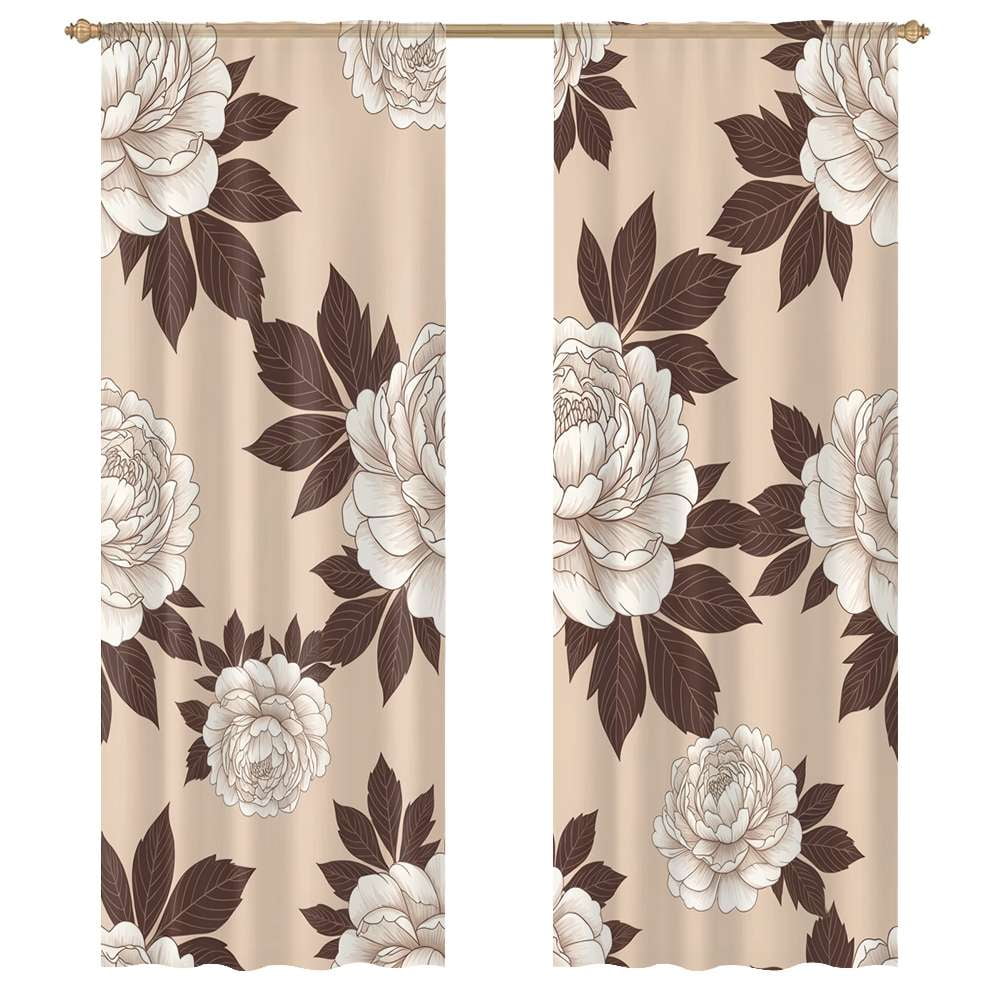 Elegant Peony Floral Pattern Sheer Voile Curtain Window Tulle Curtains ...